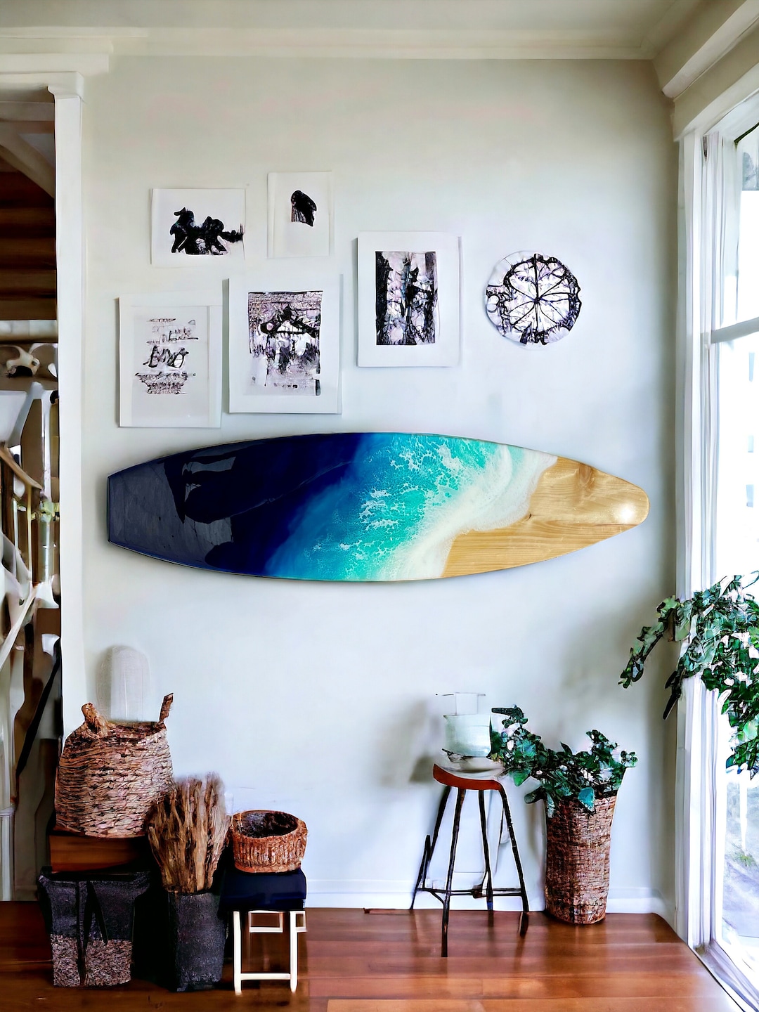 Surfboard Wall Decor, Ocean Theme Decoration, Ocean Resin Surfboard Art ...