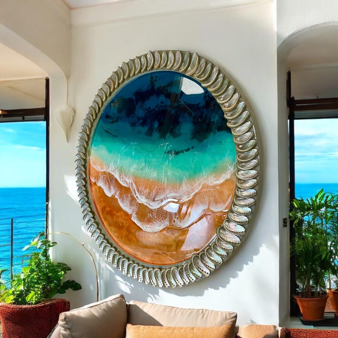 Round Resin Painting "kaihalulu Beach" 100cm in Diameter, Ocean Resin ...