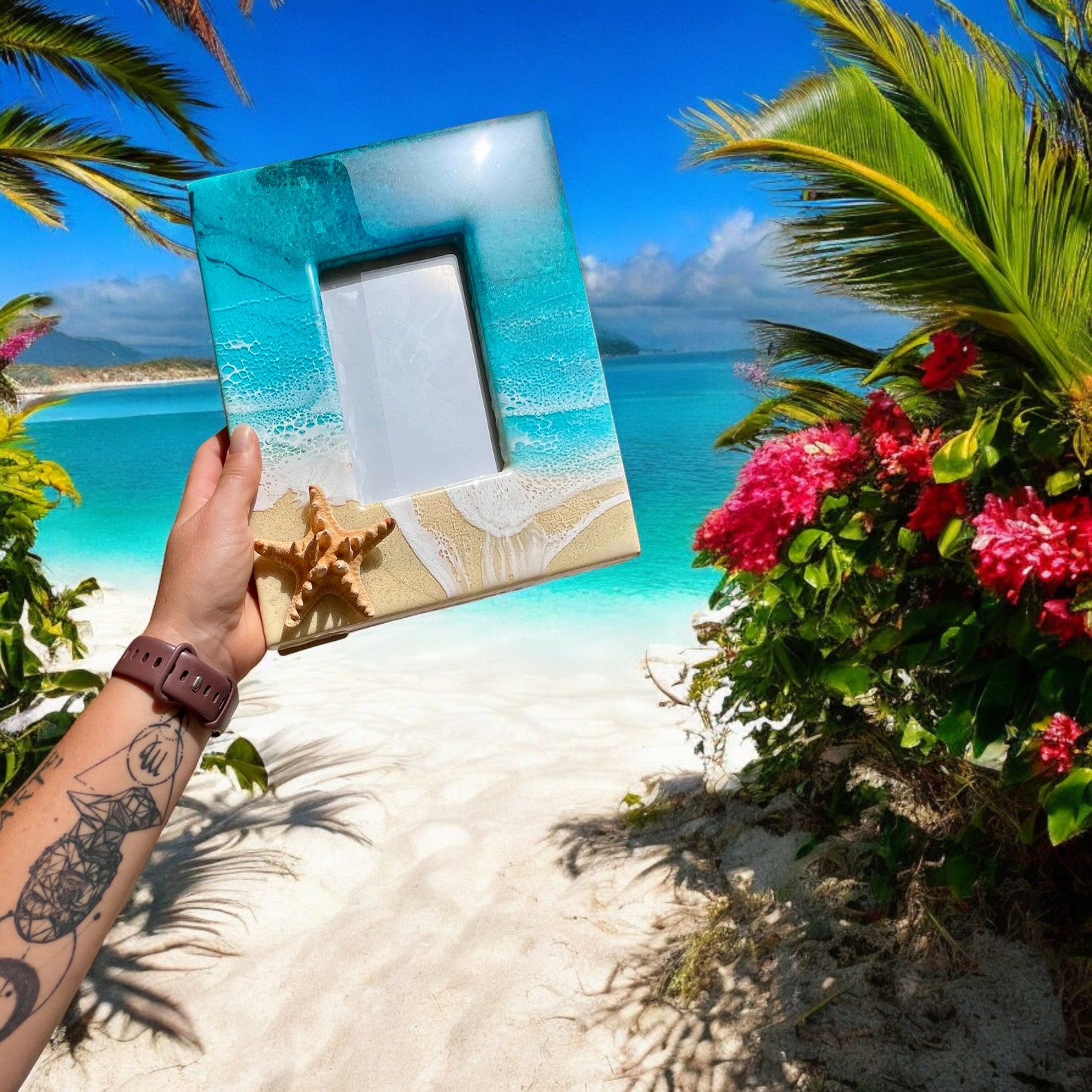 Handmade Ocean Resin Picture Frame – Coastal Photo Frame With Starfish ...