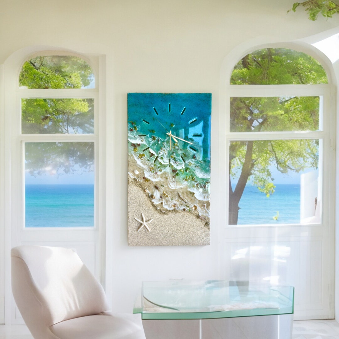 Ocean Resin Wall Clock, Resin Beach Wall Clock, Ocean Clock, Resin ...