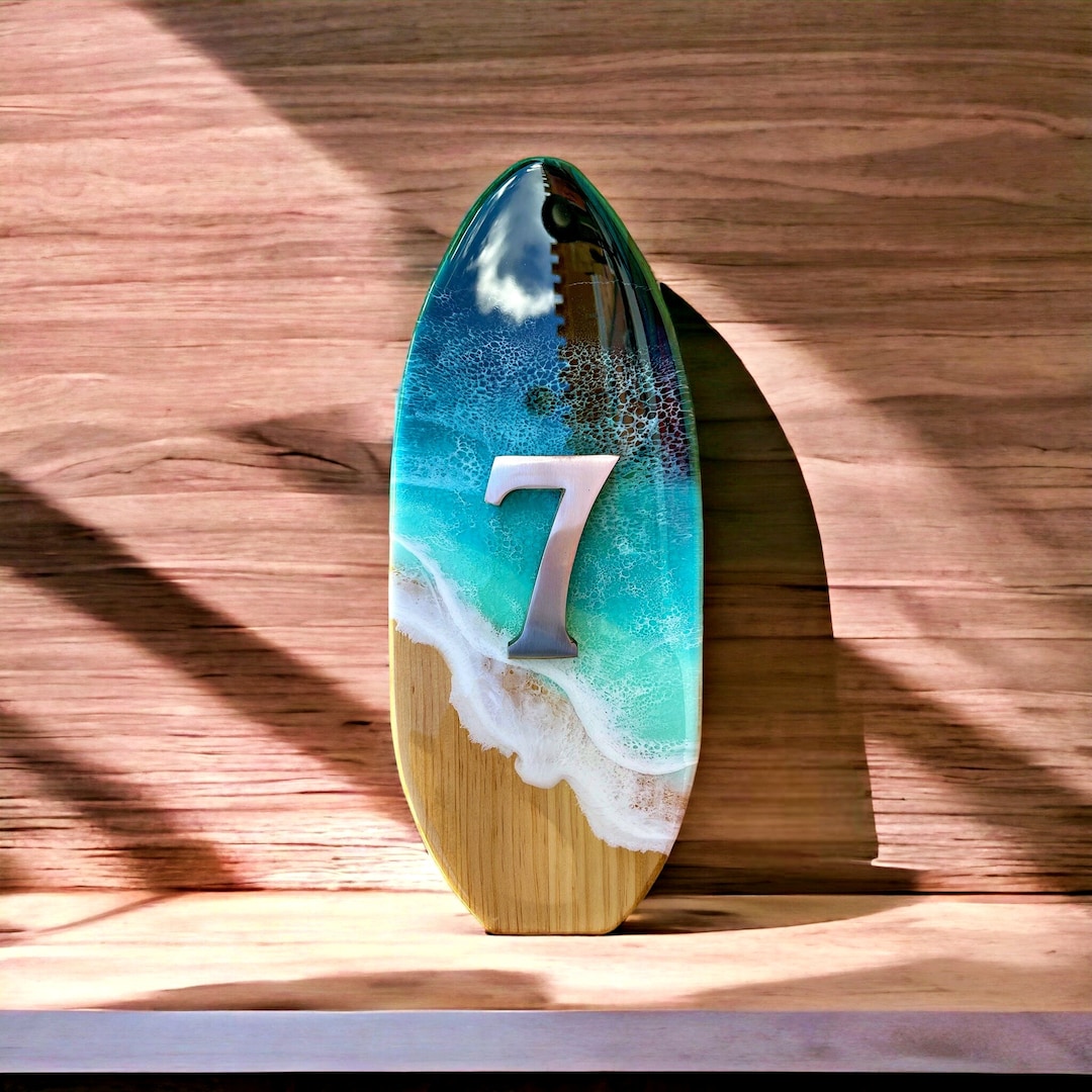 Surfboard Address Sign: Coastal Resin Wave House Number Plaque - Etsy