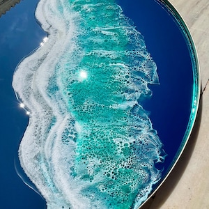 Wall Mirror With Blue Wave Resin Decor 60CM Diameter SILVER FRAME - Etsy