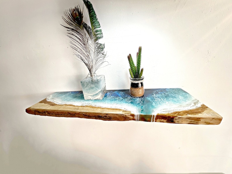 Oak Floating Shelf With Sea Wave Resin Decor 60CM - Etsy