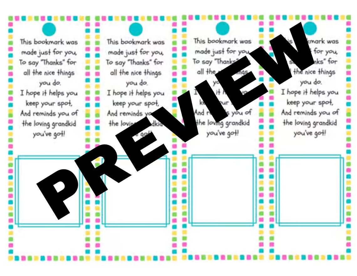 Grandparent's Day Printable Bookmark {thumbprint Box} - Etsy