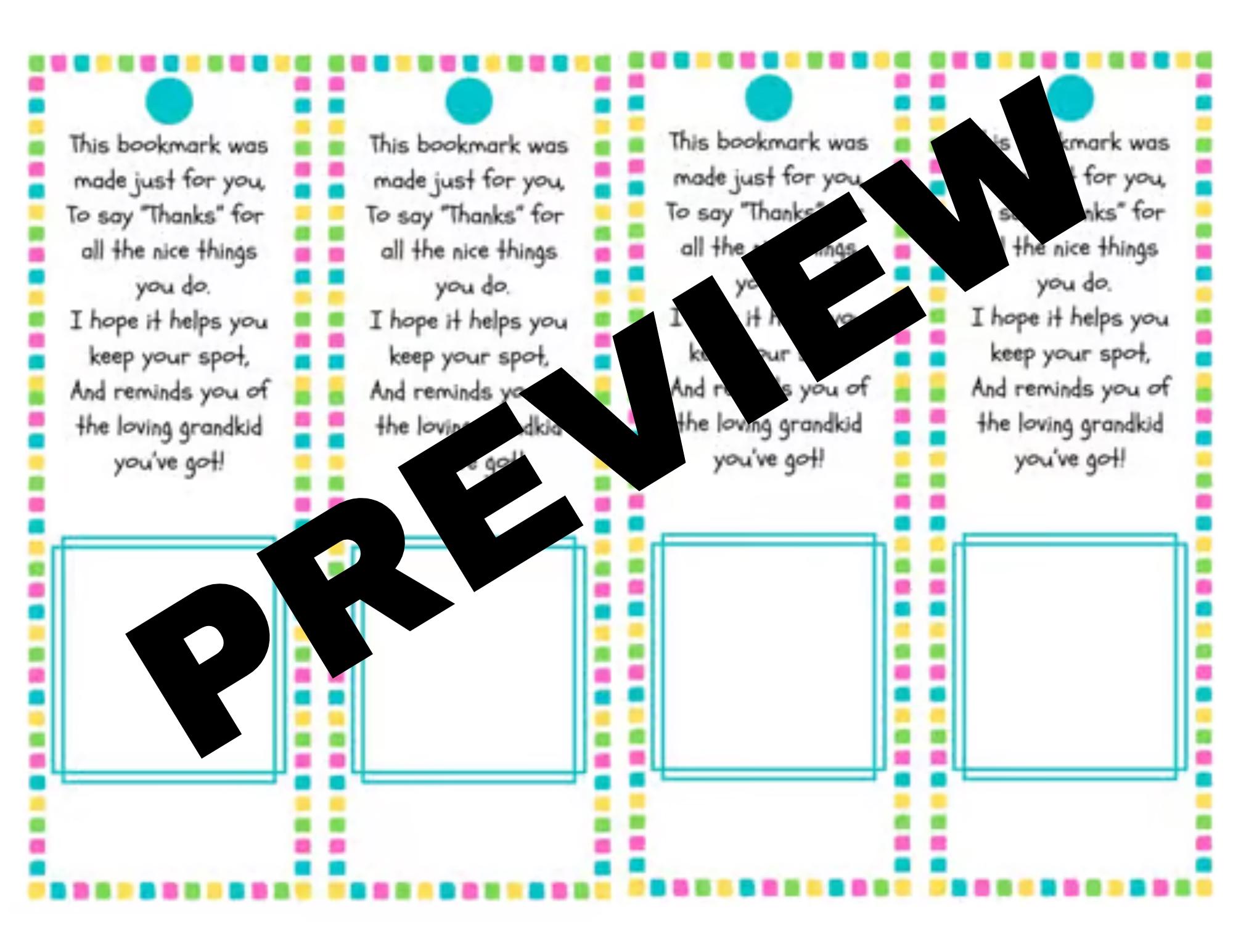 Grandparent's Day Printable Bookmark {thumbprint Box} - Etsy