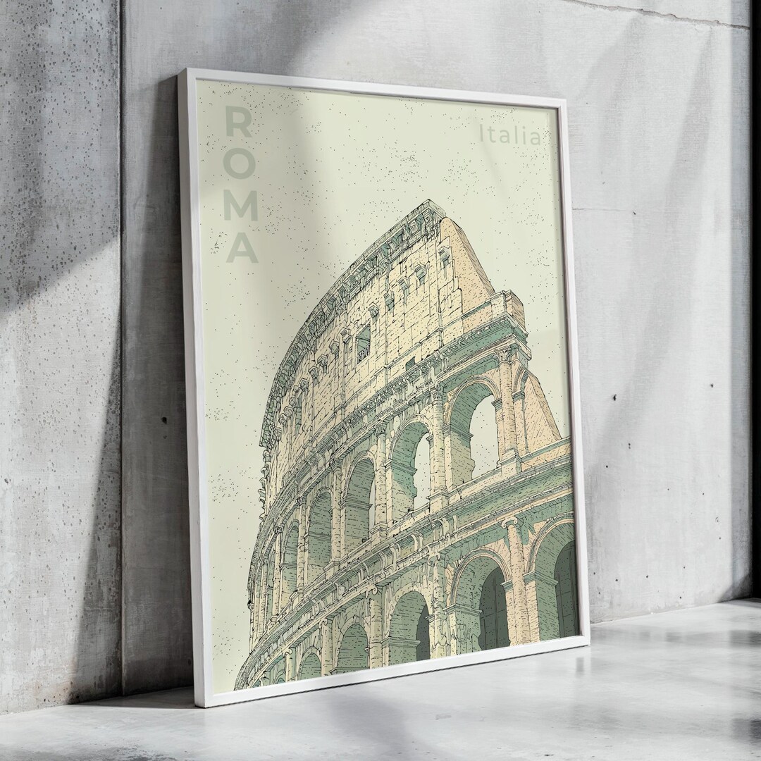 Roman Colosseum Digital Illustration Wall Art Green Rome Italy ...