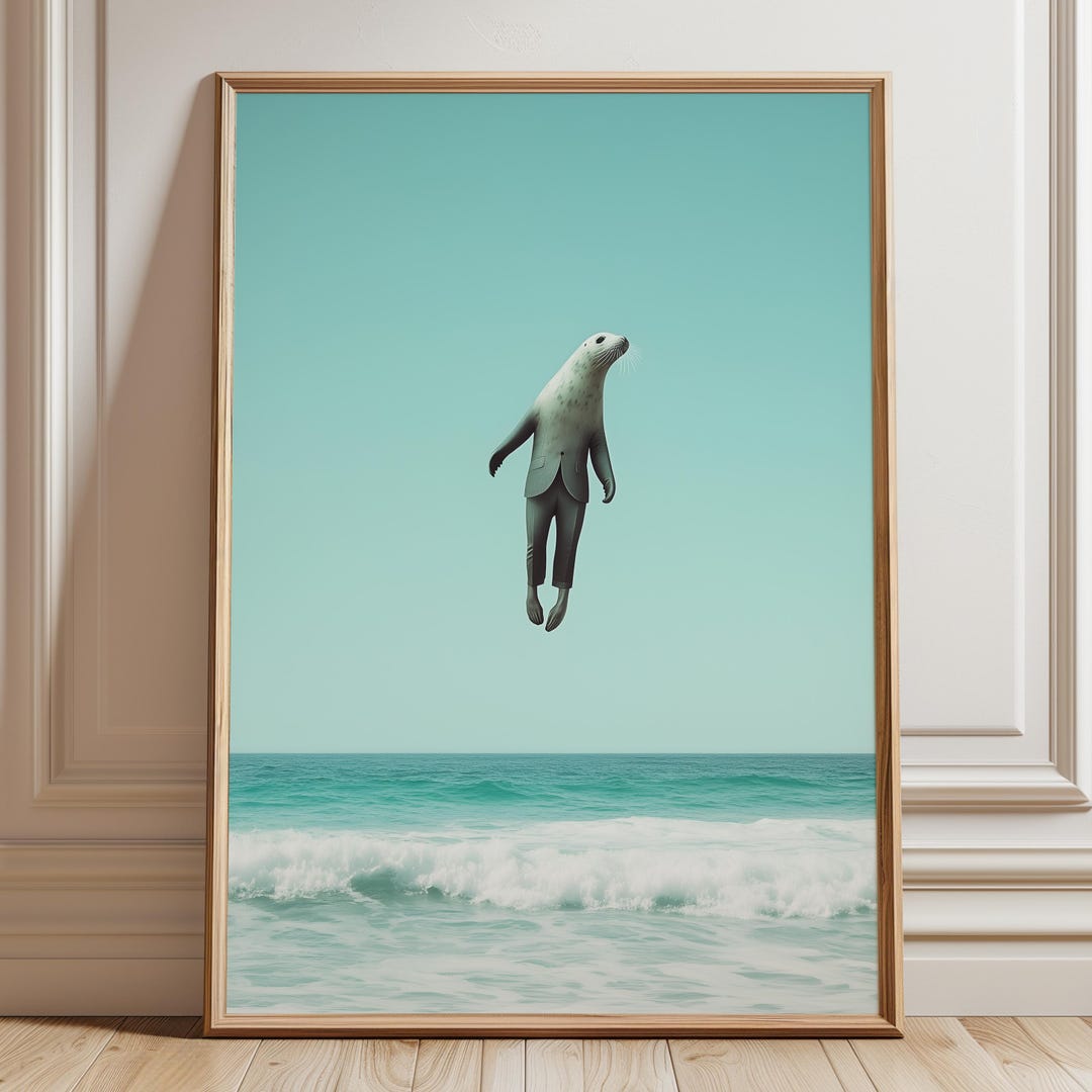 Happy Hour Seal | Whimsical Seal Wall Art | Playful Sea Animal Decor ...
