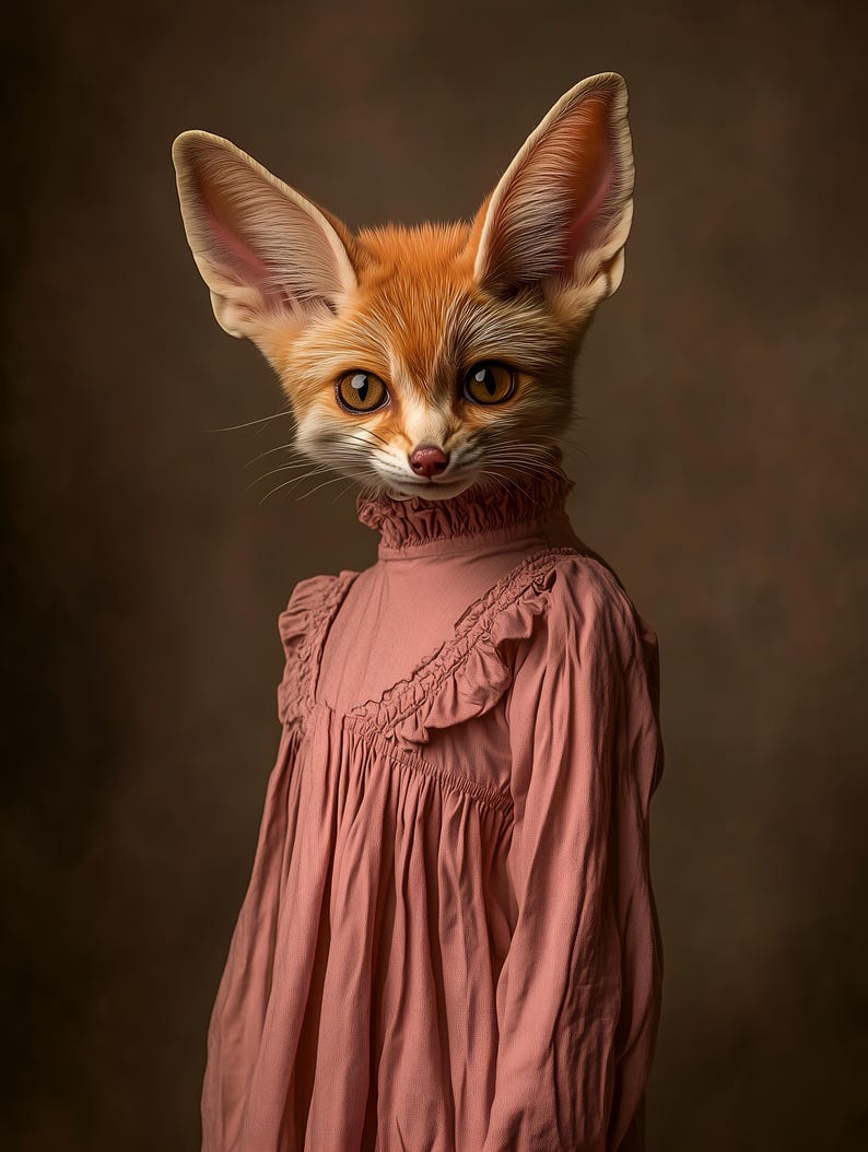 Fennec Fox in a Smock | Whimsical Animal Portrait | Unique Wall Art ...