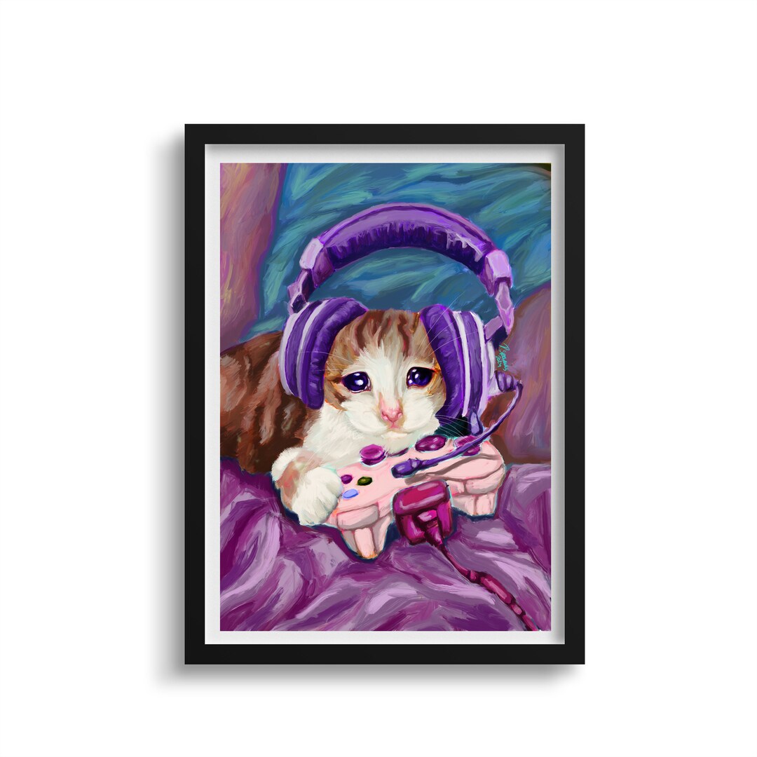 Cursed Gamer Cat / Sad Cat Gaming Meme / Meme Cat Art Print - Etsy