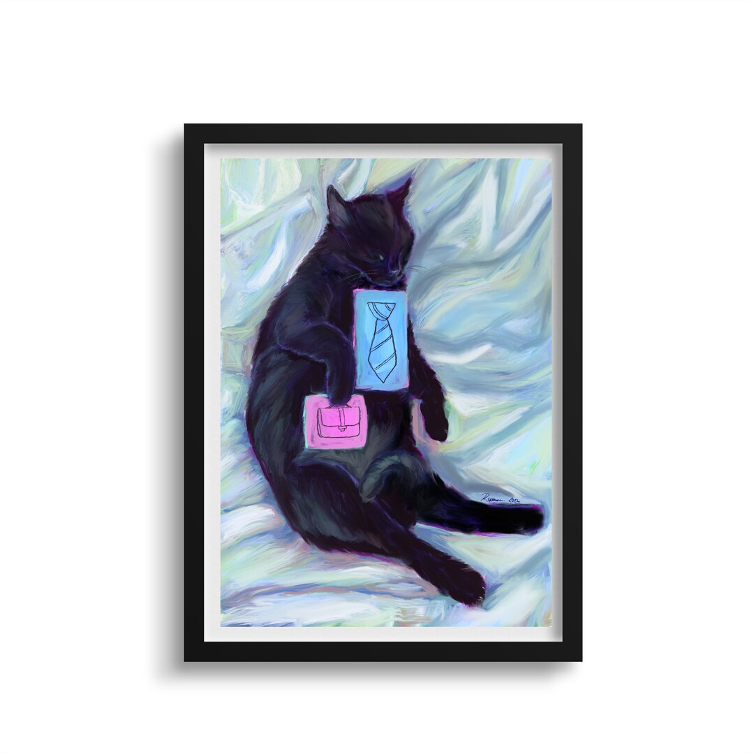 Too Tired but Has to Go to Work Cat Meme Art / Post It Note Business ...