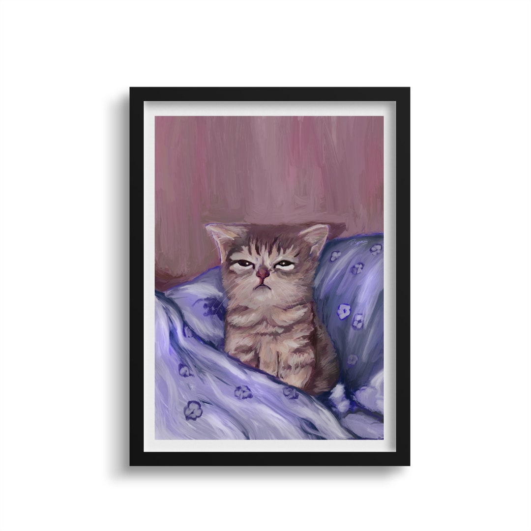 A5 Grumpy Eepy Bean Cat / Cat Meme Art - Etsy