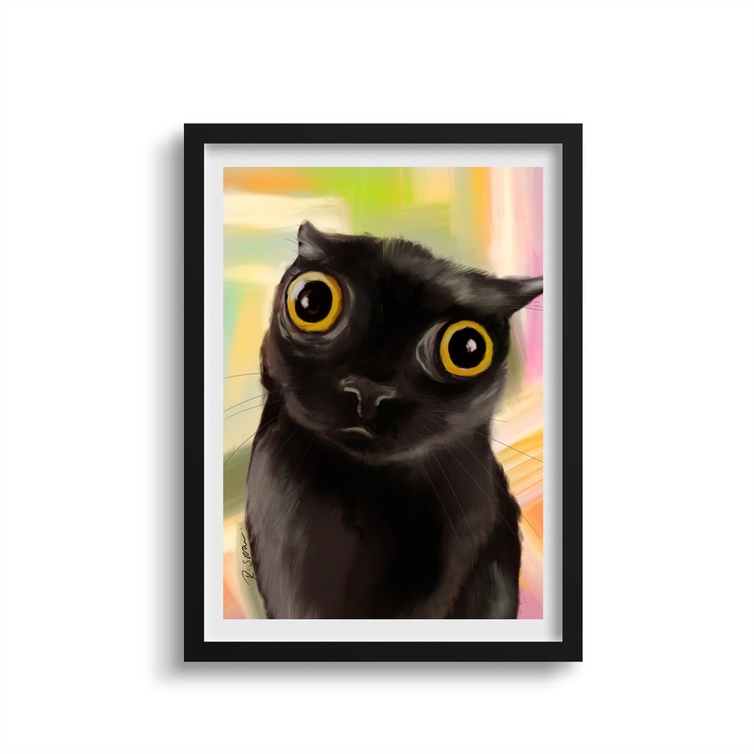 A4 Goofy Ahh Cat / Cat Art Print / Black Cat Goofy Meme / Big Eye Cat ...