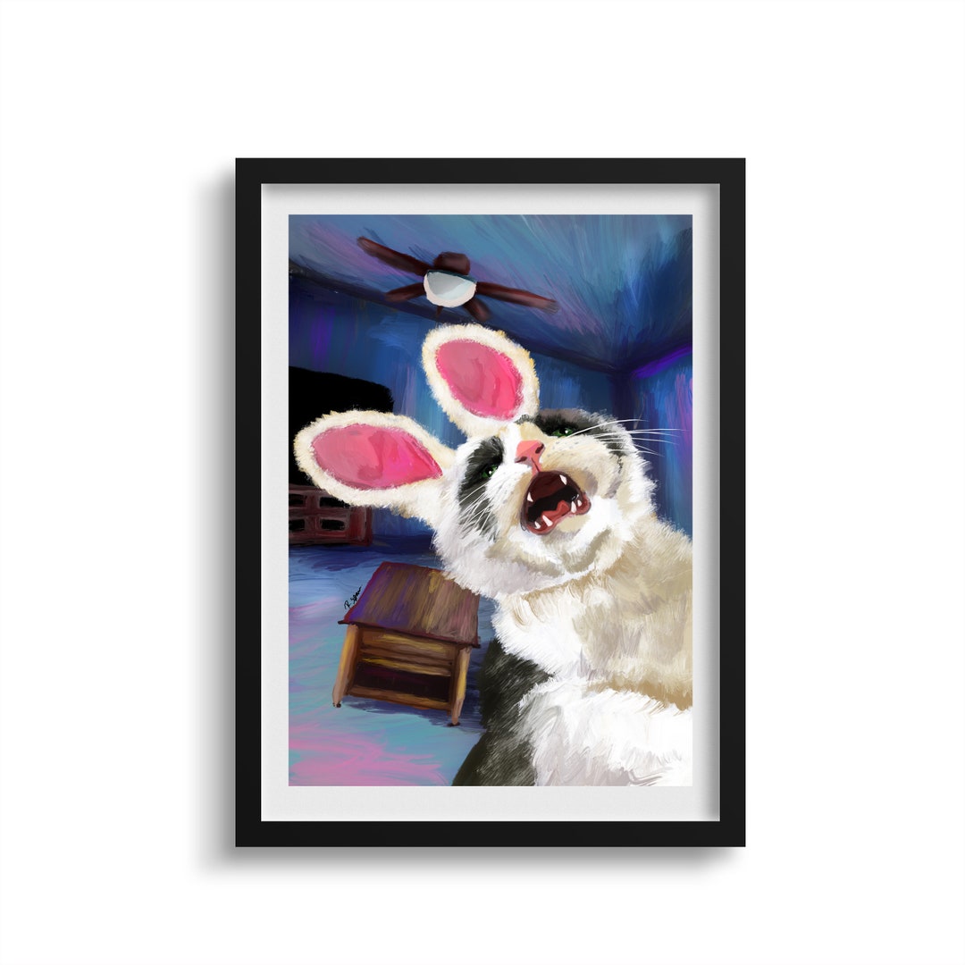 Screaming Bunny Cat / Cat Meme / Cat Lover Art / Cursed Cat - Etsy