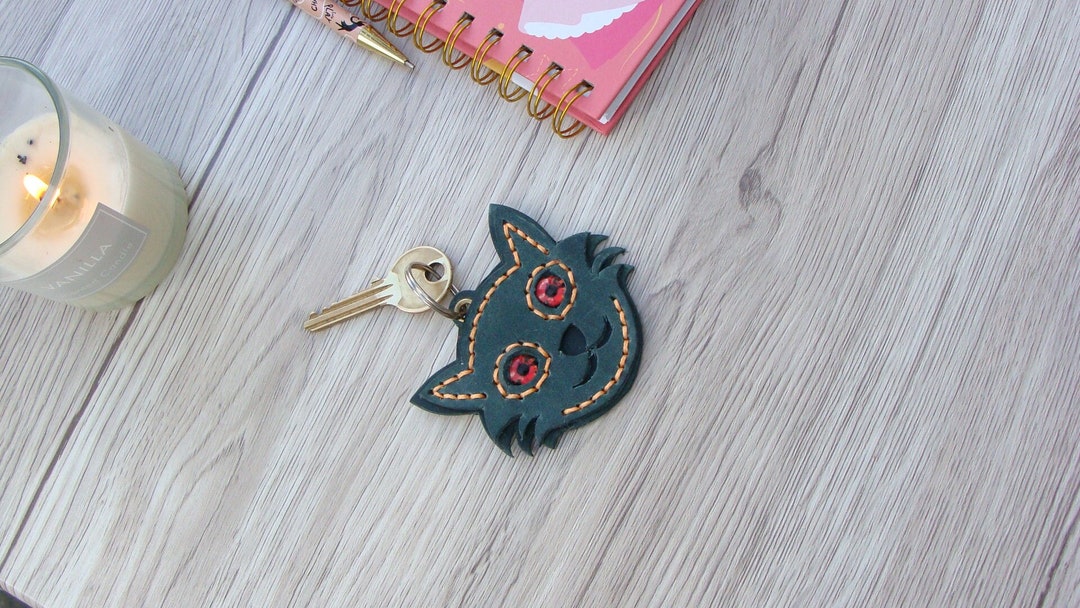 Handmade Leather Cat Keychain – Cute Animal Bag Charm | Gift for Cat ...