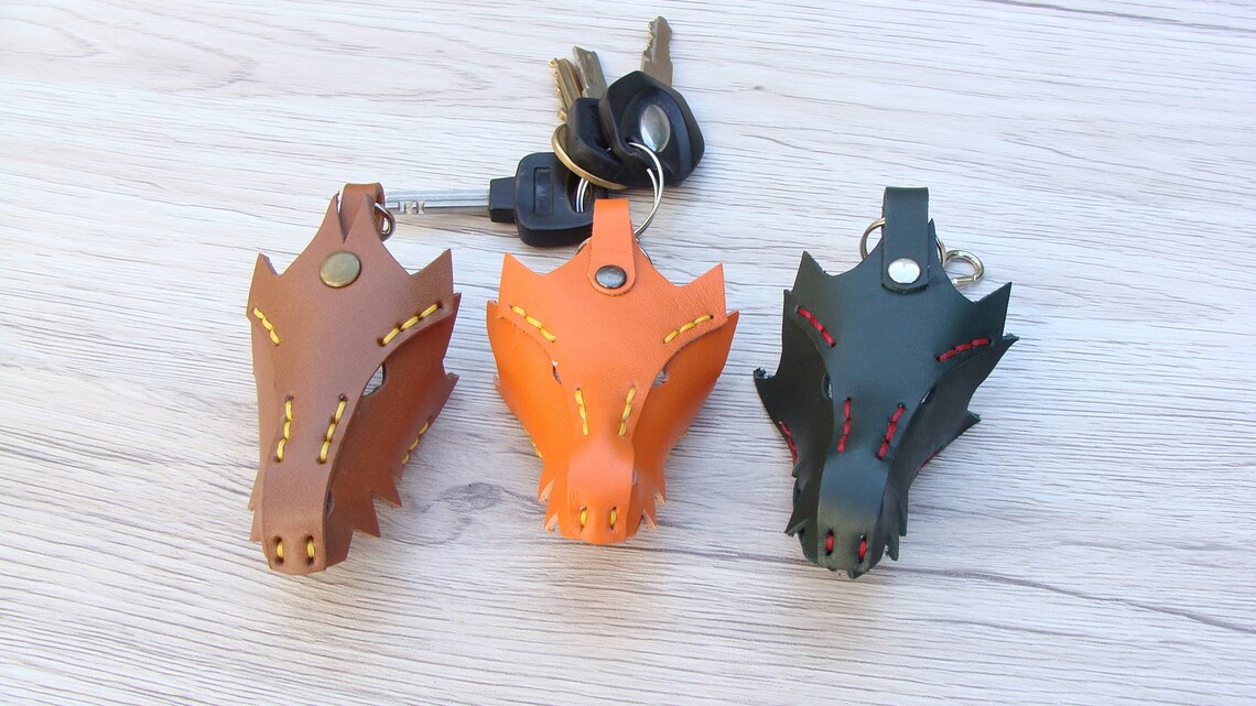 Leather Dragon Keyring Keyfob - Etsy