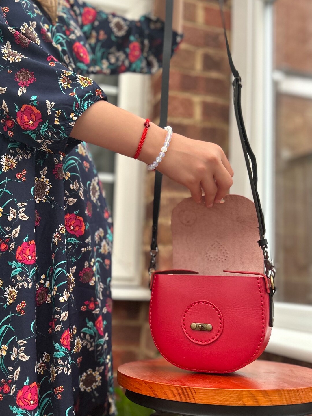 Red Leather Saddle Bag / Half Moon Leather Red Bag / Small Red Bag ...