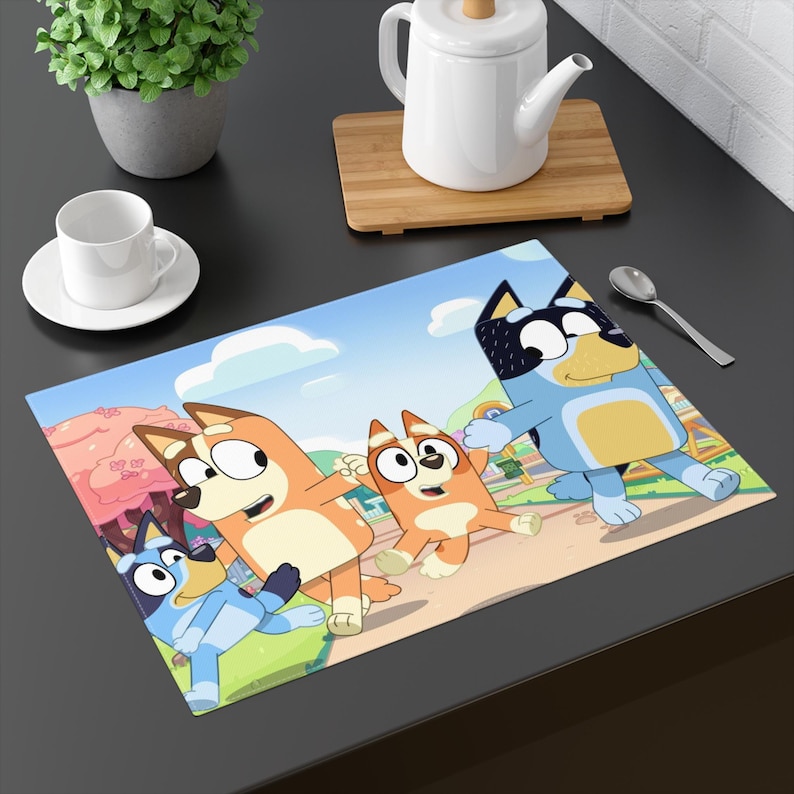 Whimsical Bluey Placemat, Kids Dinnerware, Cartoon Decor, Fun Play Mat ...
