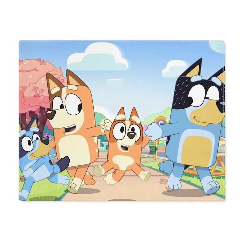 Whimsical Bluey Placemat, Kids Dinnerware, Cartoon Decor, Fun Play Mat ...