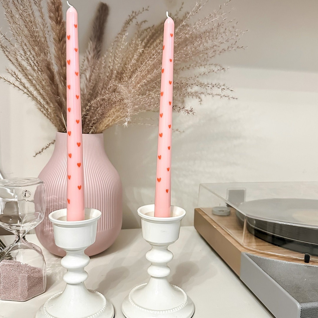 Hand Painted Love Hearts Glossy Candlesticks Set of 2 - Etsy