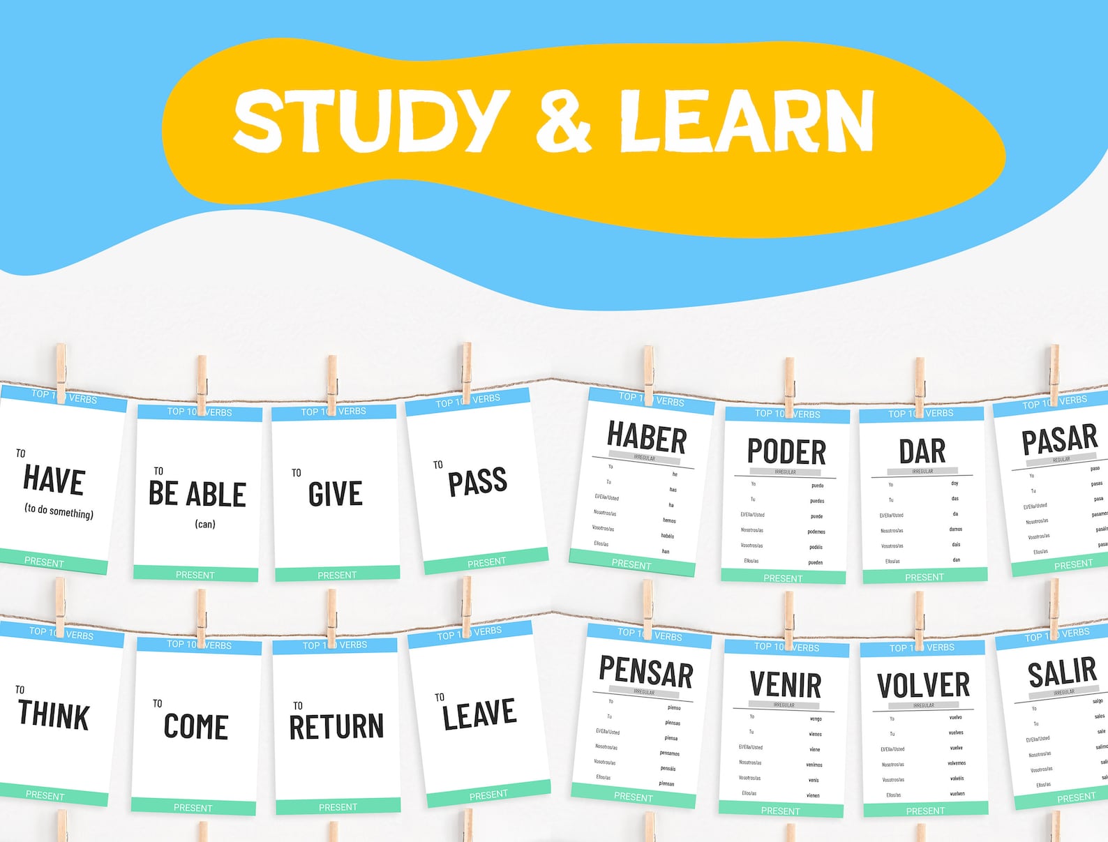 100 Essential Spanish Verb Flashcards | Spanish Vocabulary Present ...