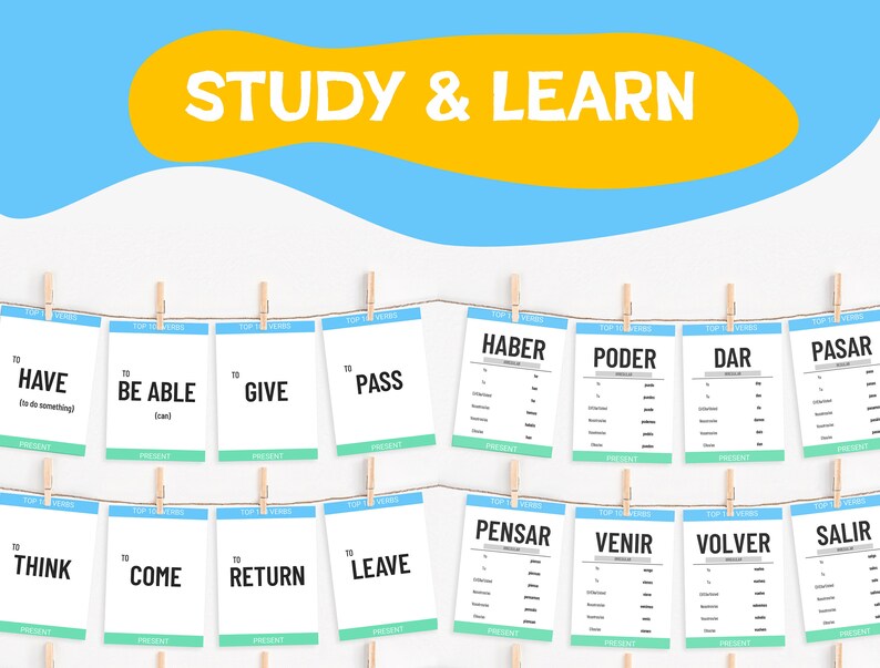 100 Essential Spanish Verb Flashcards | Spanish Vocabulary Present ...