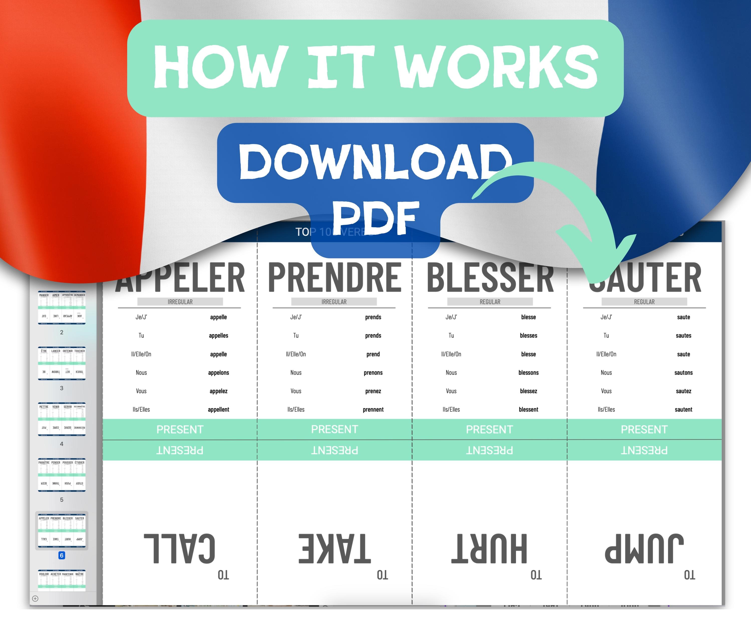 100 Essential French Verb Flashcards | French Vocabulary Present ...