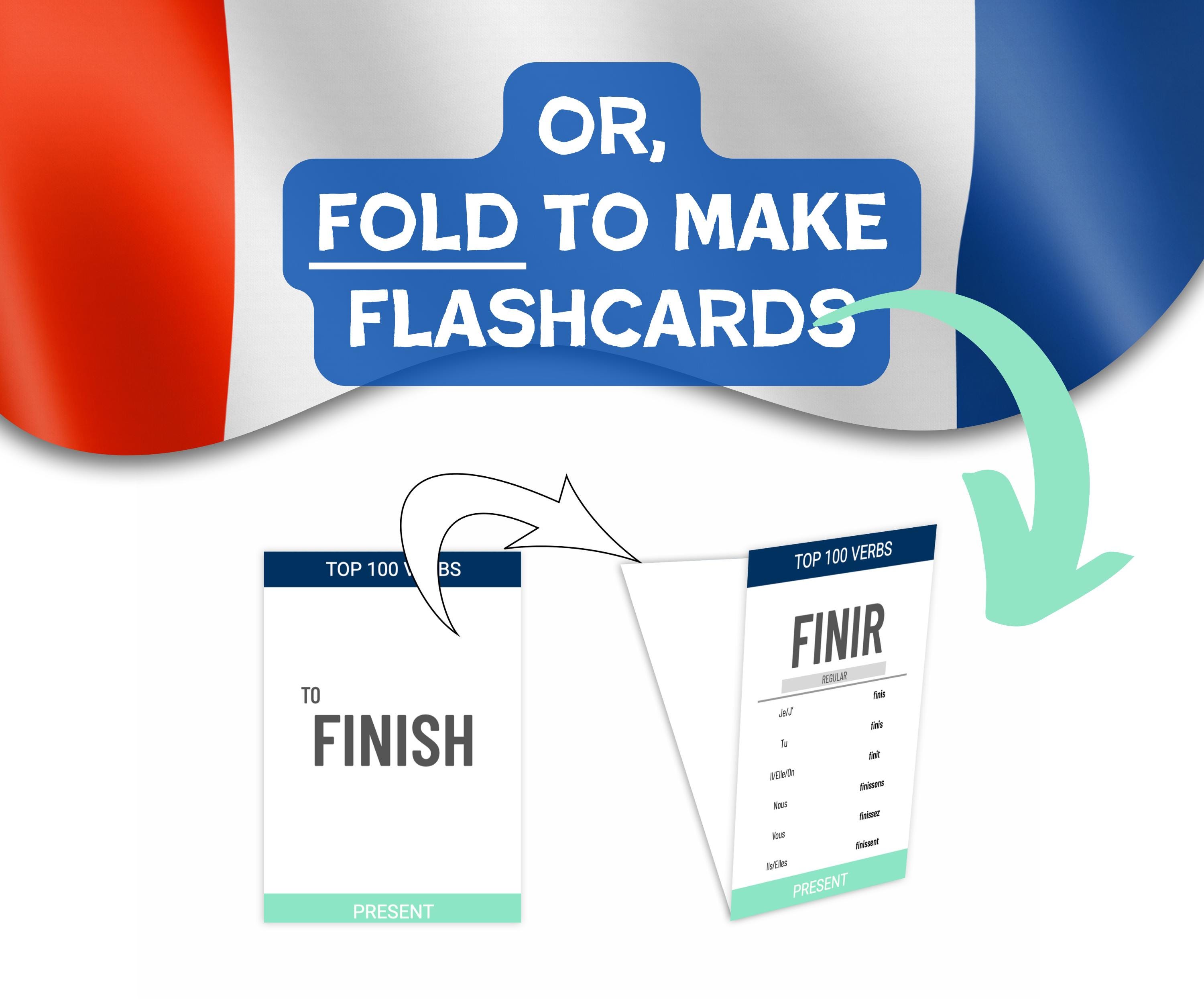 100 Essential French Verb Flashcards | French Vocabulary Present ...