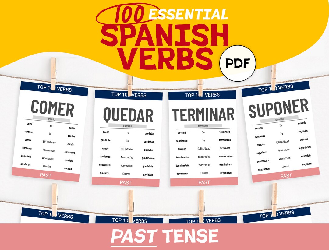 100 Essential Spanish Past Verb Flashcards | Spanish Vocabulary ...
