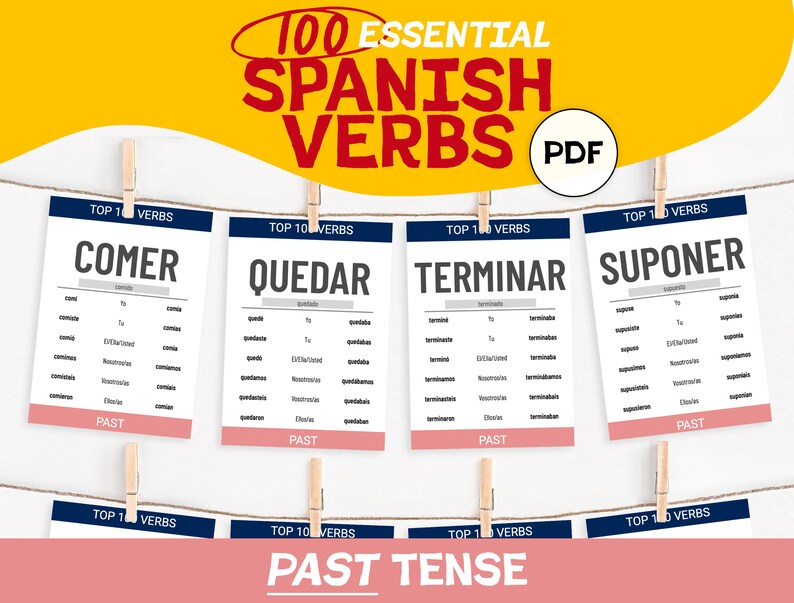 100 Essential Spanish Past Verb Flashcards | Spanish Vocabulary ...