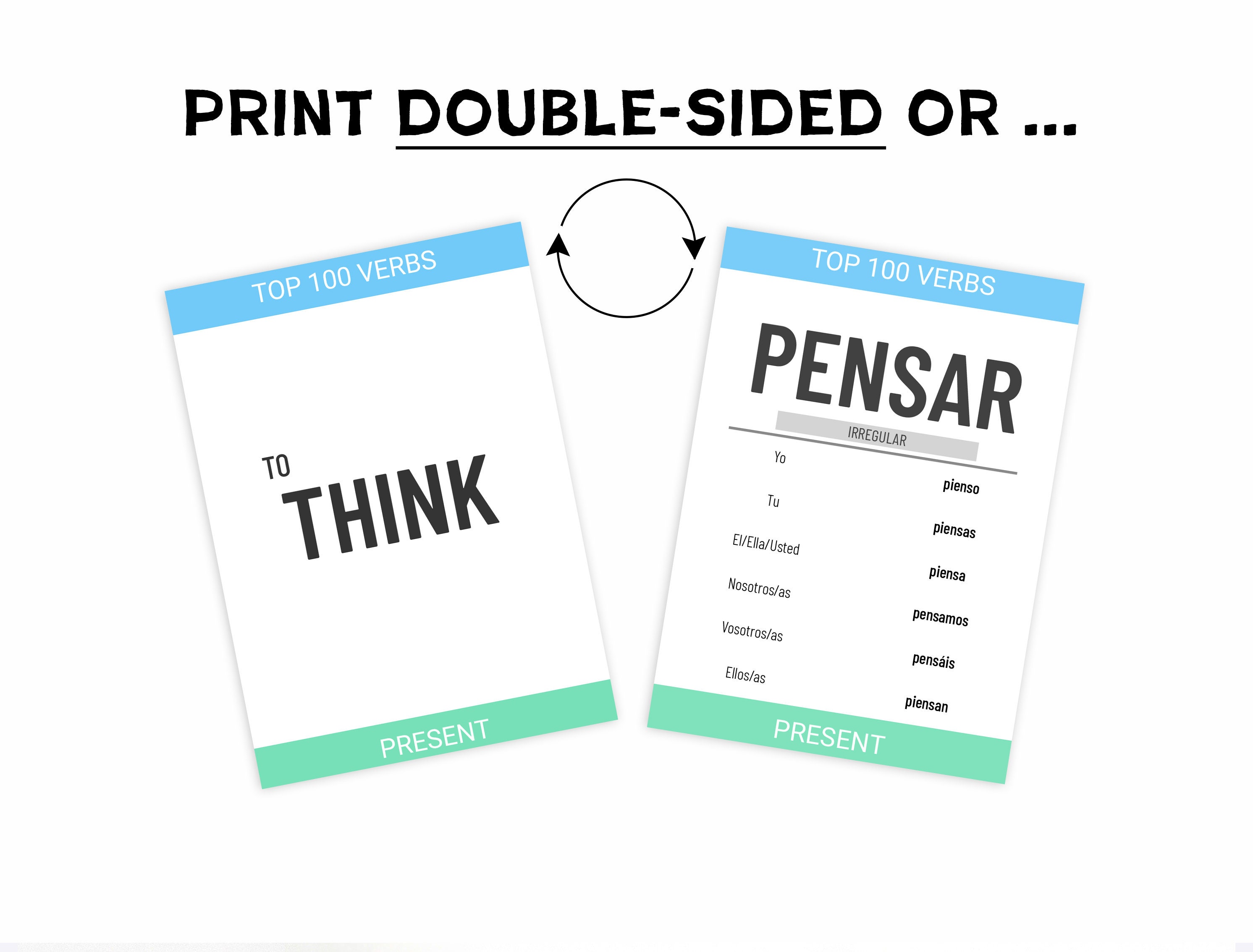 100 Essential Spanish Verb Flashcards | Spanish Vocabulary Present ...