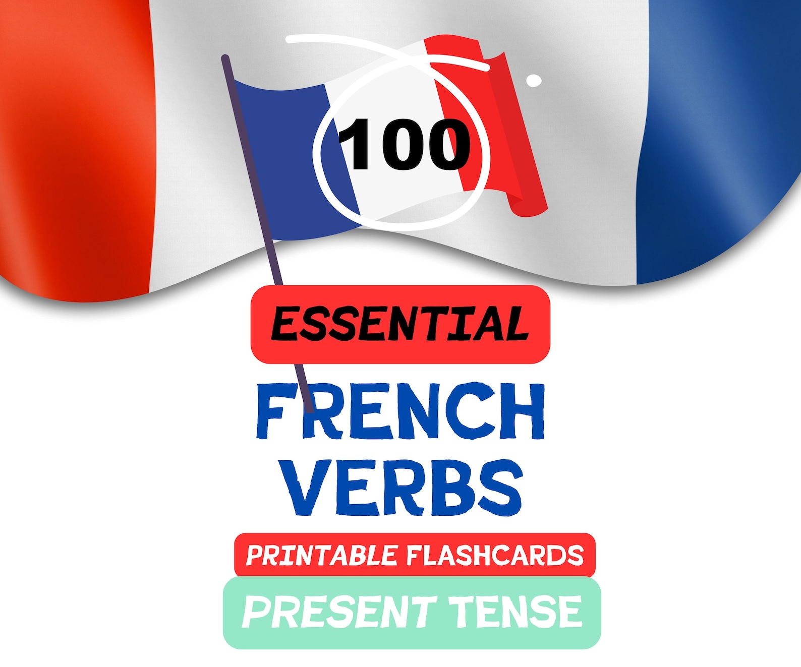 100 Essential French Verb Flashcards | French Vocabulary Present ...