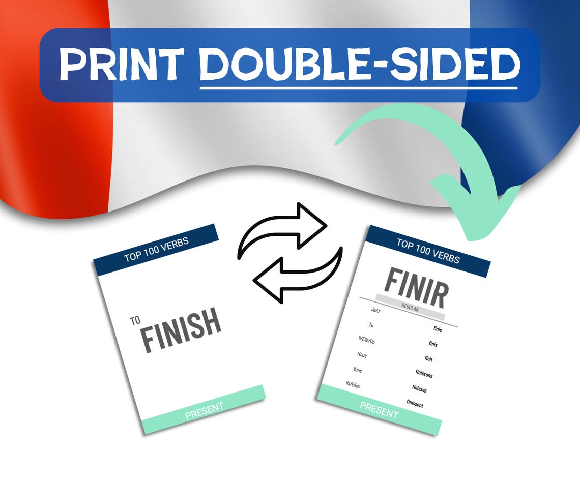 100 Essential French Verb Flashcards | French Vocabulary Present ...