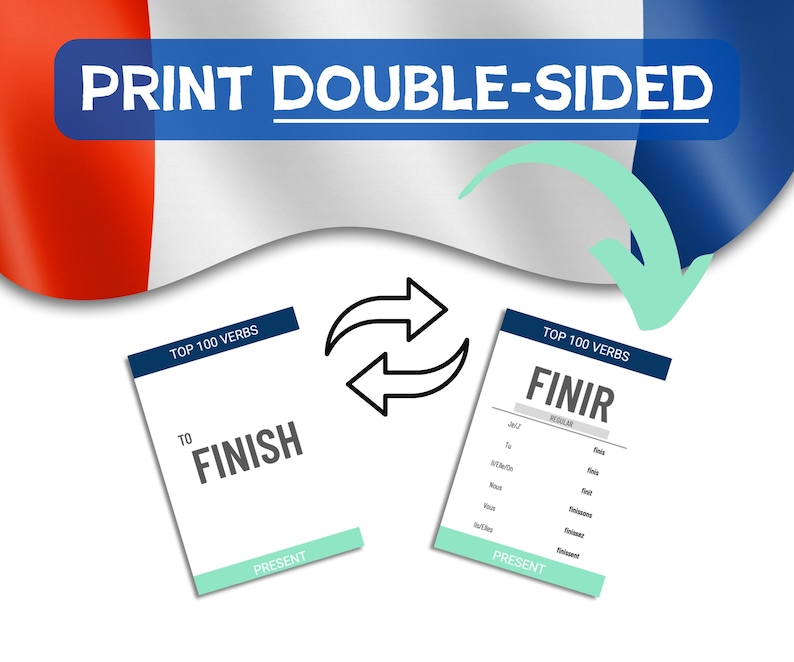 100 Essential French Verb Flashcards | French Vocabulary Present ...