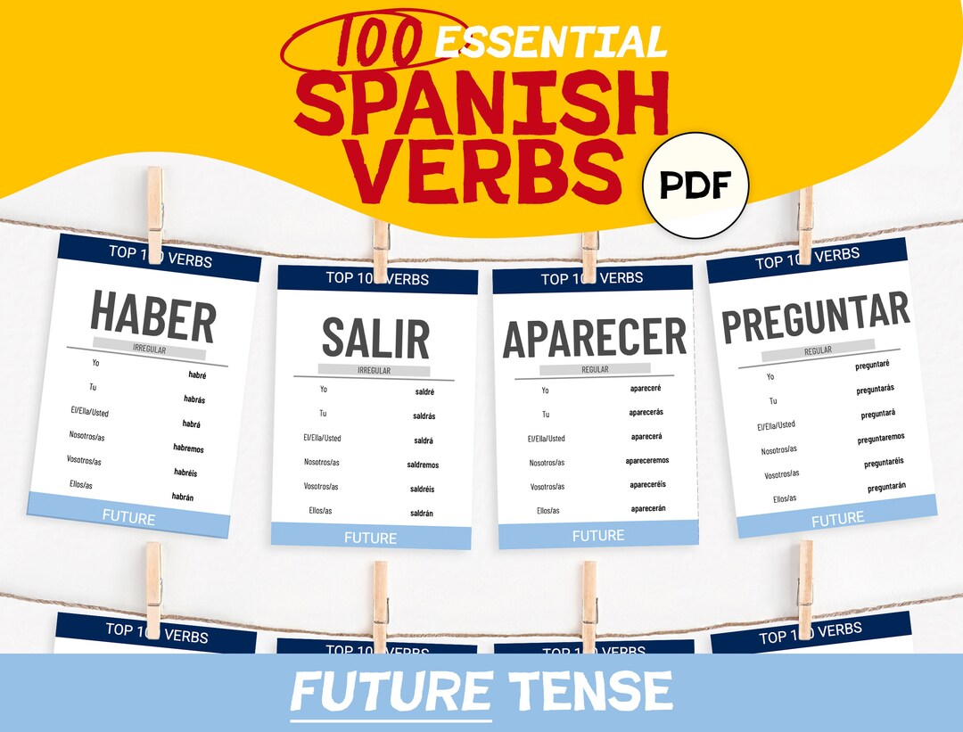 100 Essential Spanish Future Verb Flashcards | Spanish Vocabulary ...