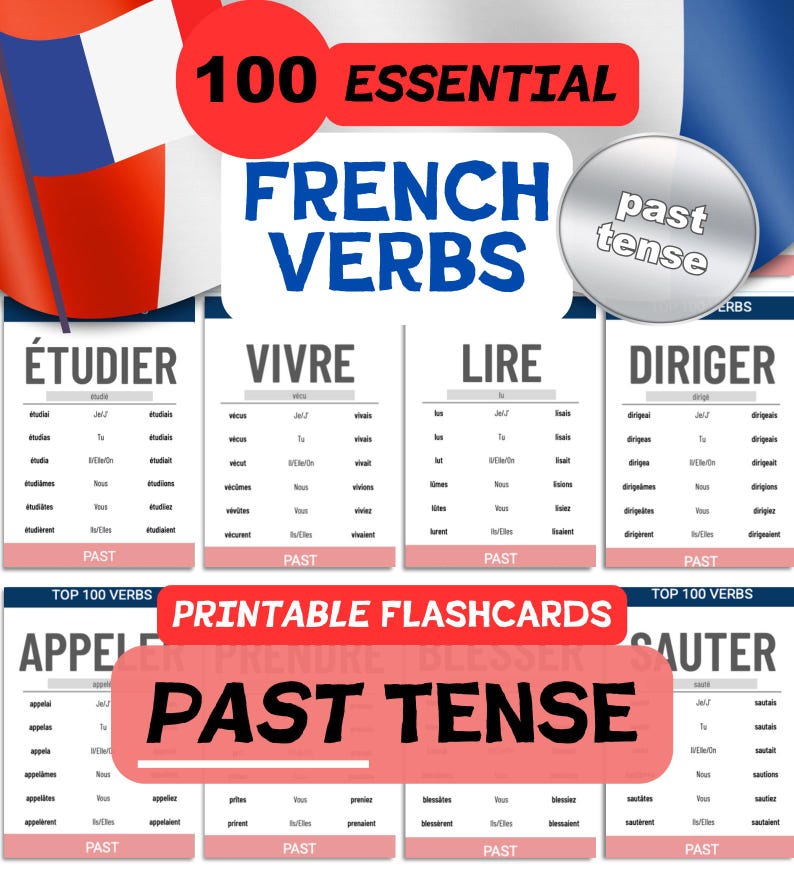 100 Essential French Past Verb Flashcards | French Vocabulary ...