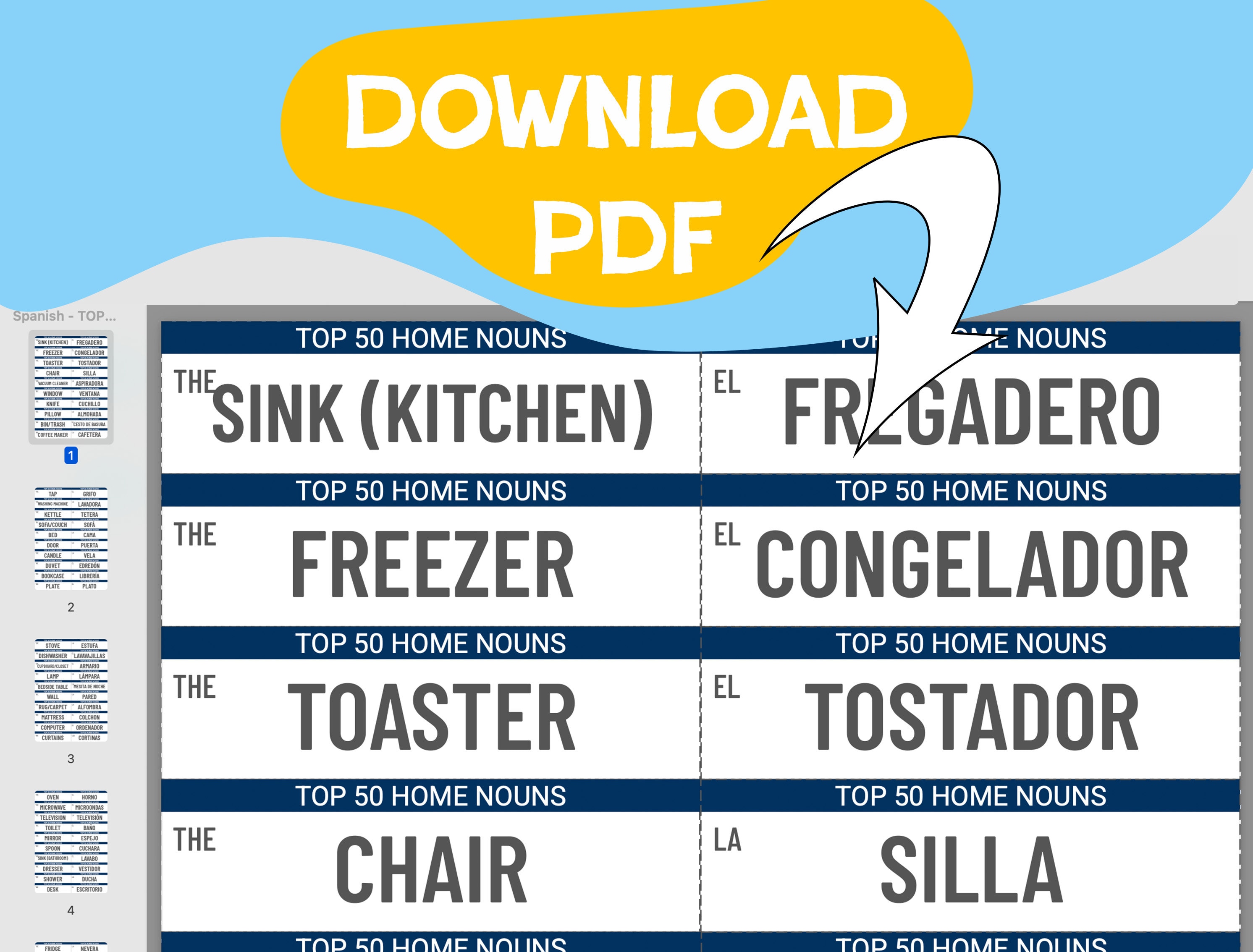 50 Essential Spanish Home Noun Flashcards | Spanish Vocabulary ...
