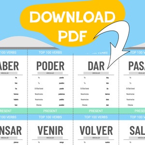 100 Essential Spanish Verb Flashcards | Spanish Vocabulary Present ...