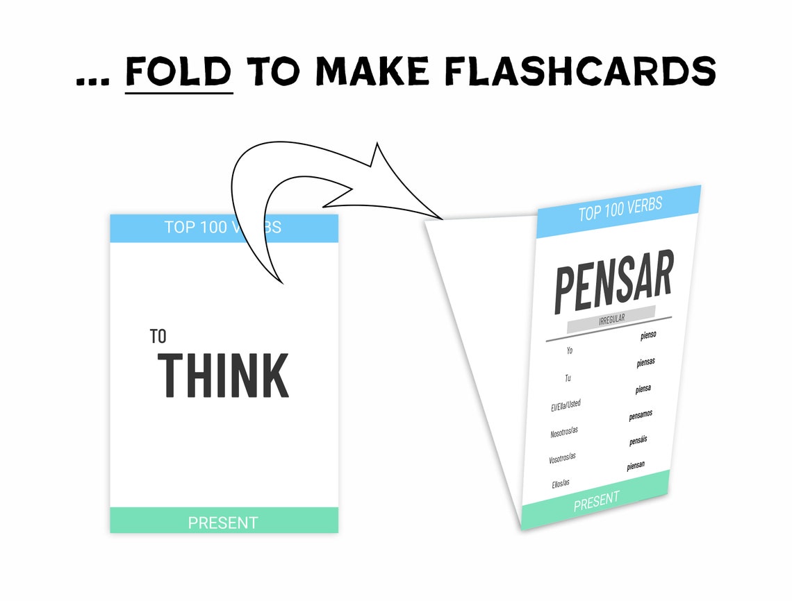100 Essential Spanish Verb Flashcards | Spanish Vocabulary Present ...
