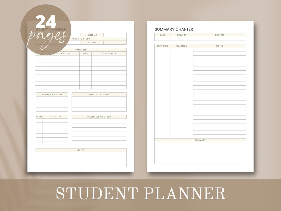 Student Planner 24 Pages Printable Student Planner Pdf Pomodoro Method ...