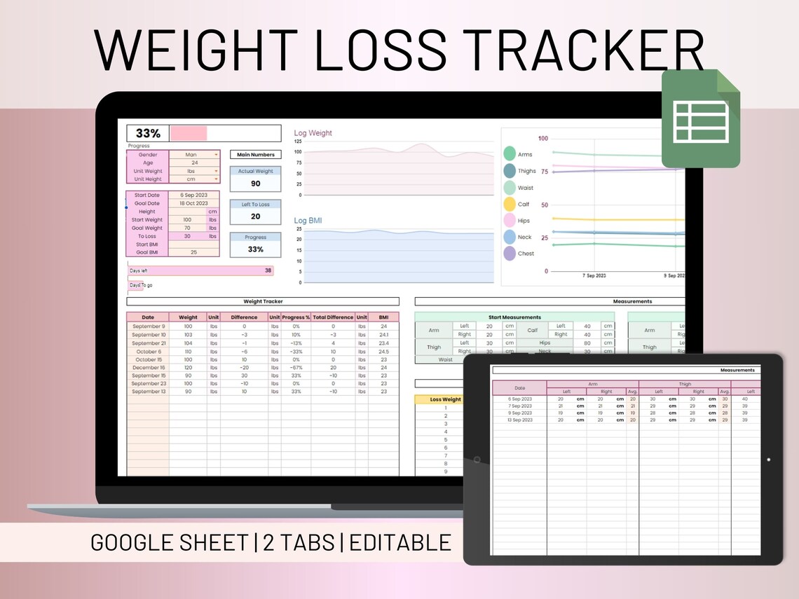 Weight Loss Tracker | Weight Loss Spreadsheet | Fitness Tracker | BMI ...