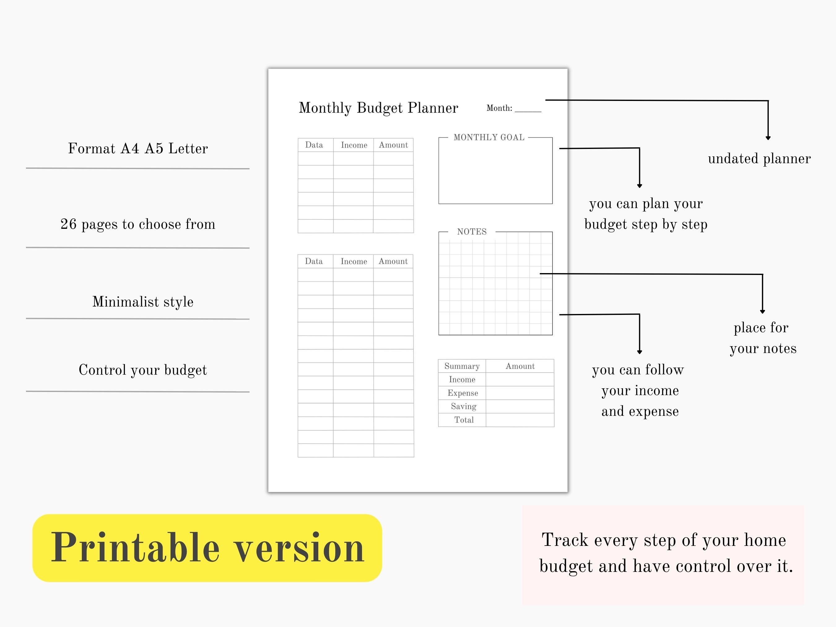 Finance Budget Planner Pdf Printable Planner Savings Tracker Bills ...
