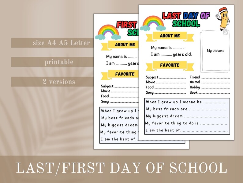 School Print | Last Day of School | Kids Questionnaire | School Print ...