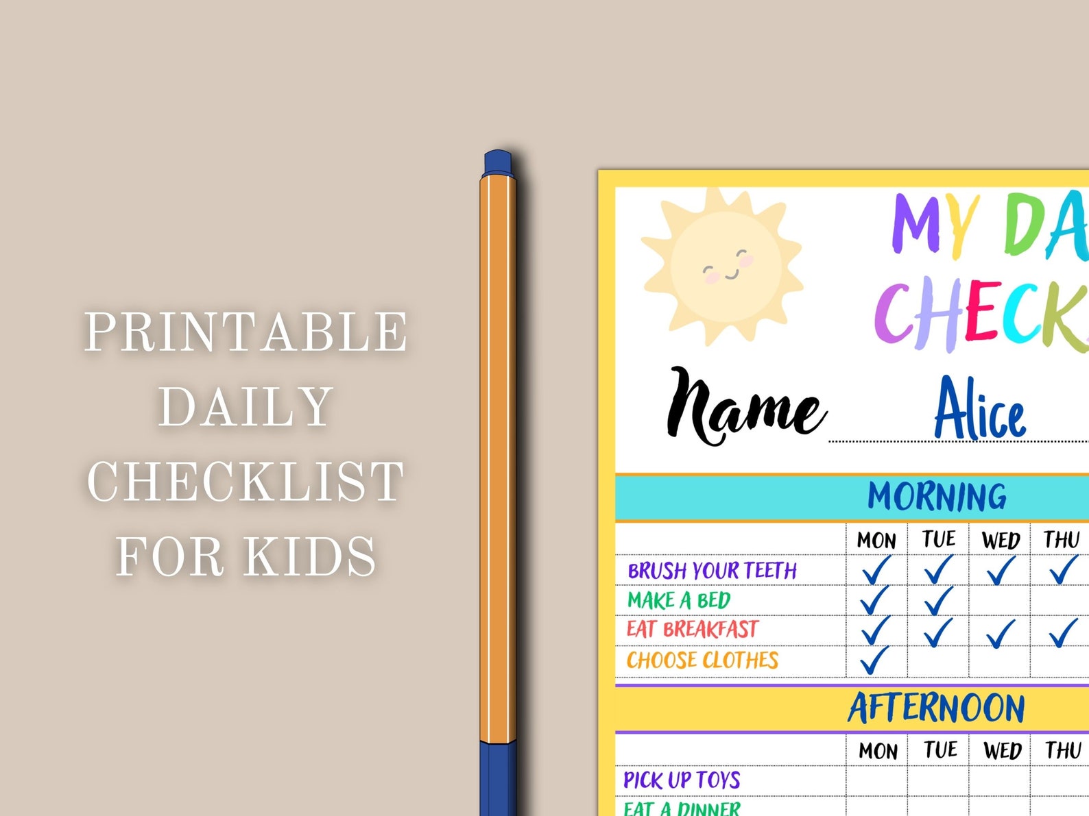 Kids Daily Checklist Printable Checklist for Kids Daily Planner Kids ...
