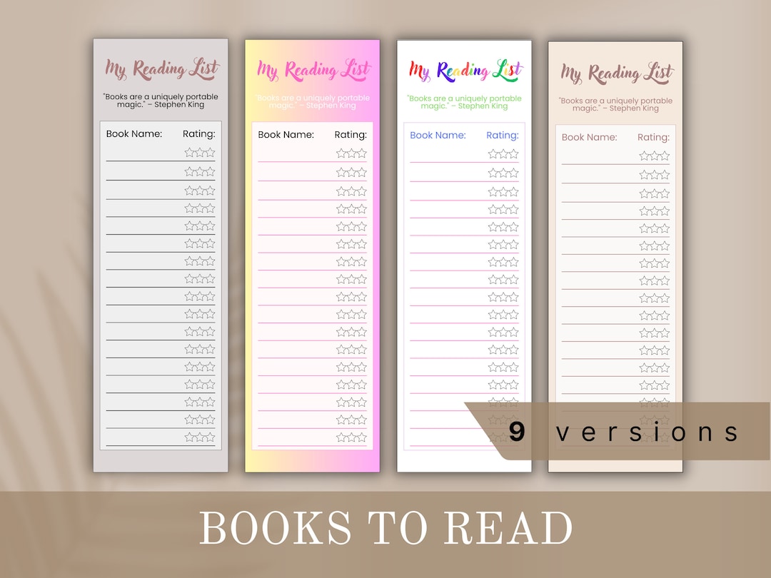 Books to Read Pdf | Printable Bookmarks | Editable in Canva | Bookmark ...