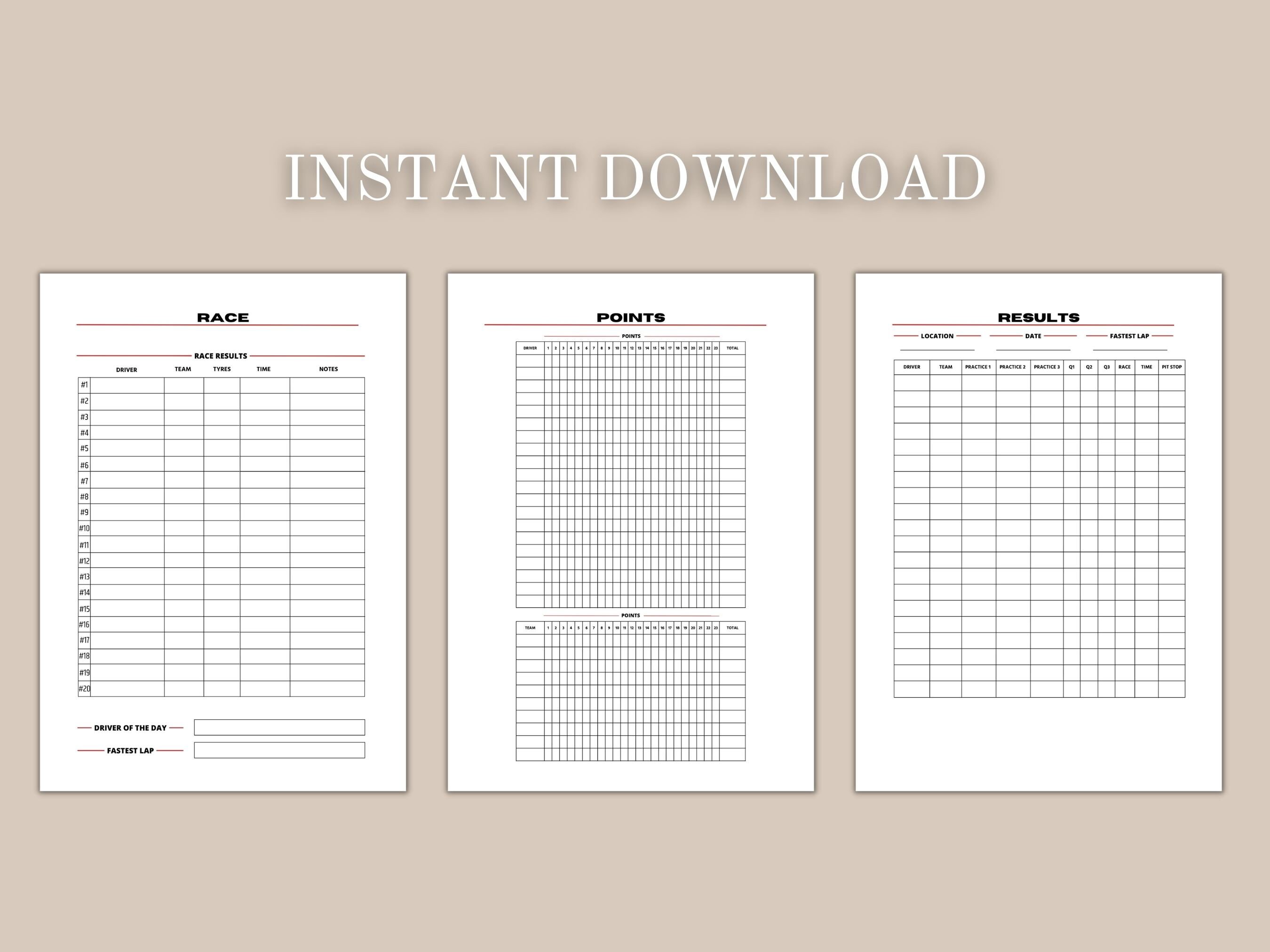 Formula One Journal, F1 Drivers Points Tracker, Formula 1 Printable ...