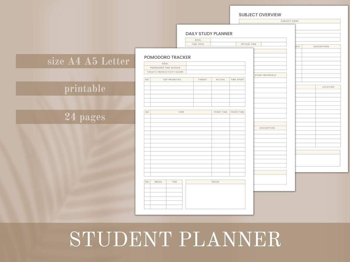 Student Planner 24 Pages Printable Student Planner Pdf Pomodoro Method ...