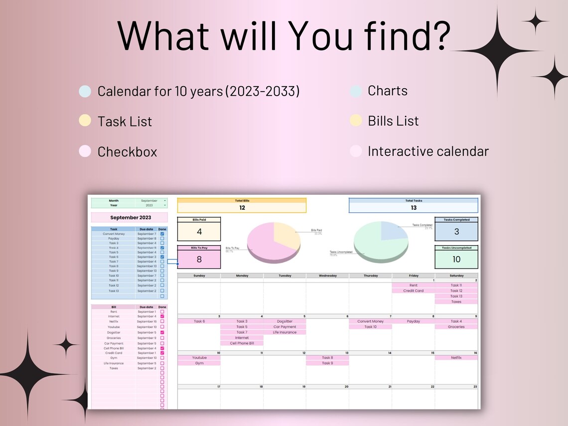 Bill Calendar Google Sheet Paycheck Tracker Monthly Bill Tracker Smart ...