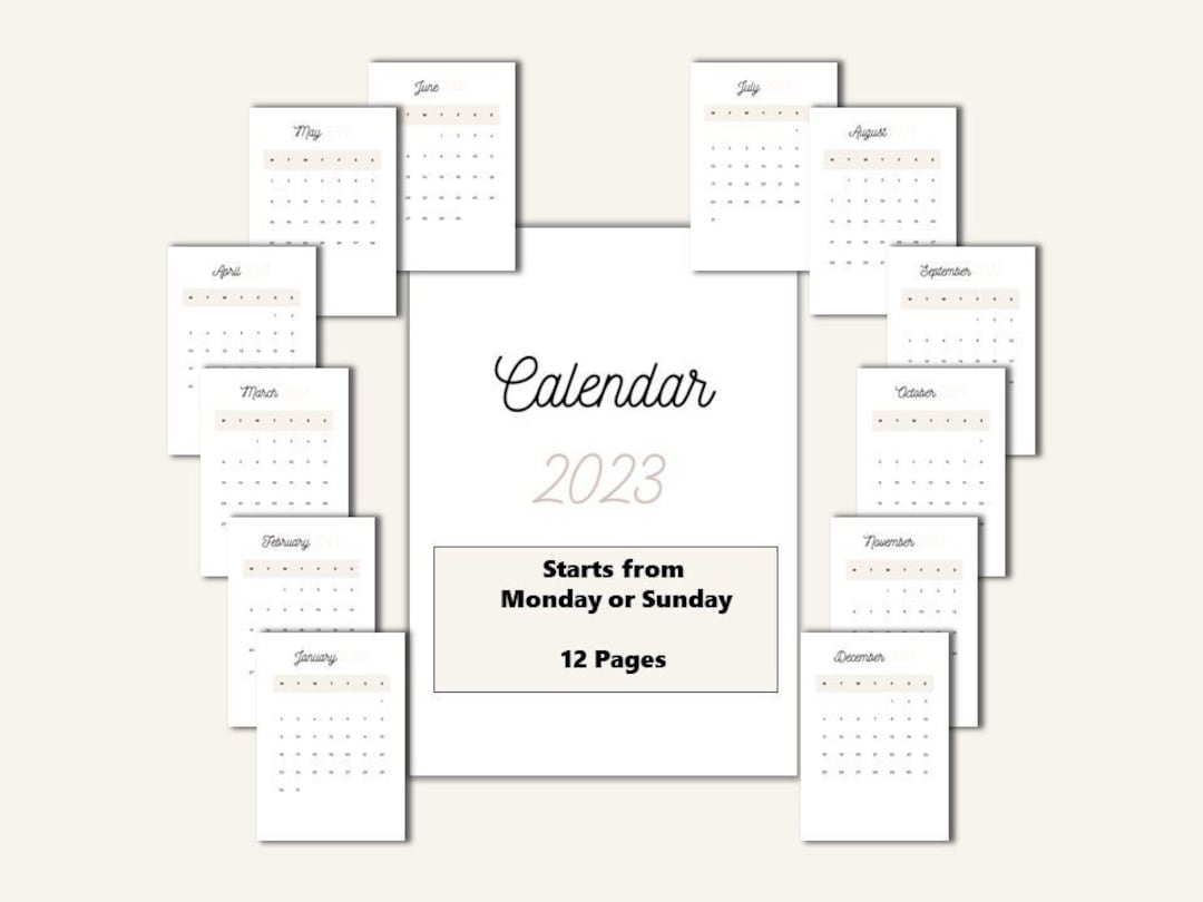 Printable Calendar 2023, Digital Calendar, Planner, Minimalist Calendar ...