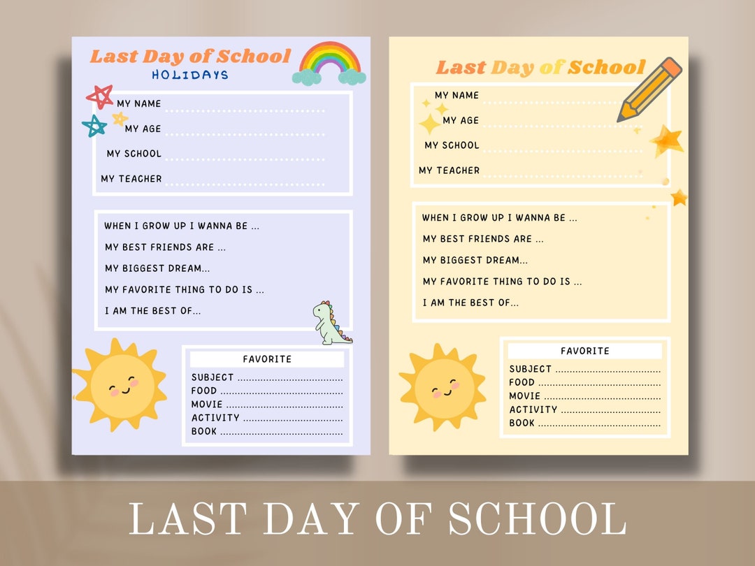 Back to School | Last Day of School | Kids Questionnaire | School Print ...
