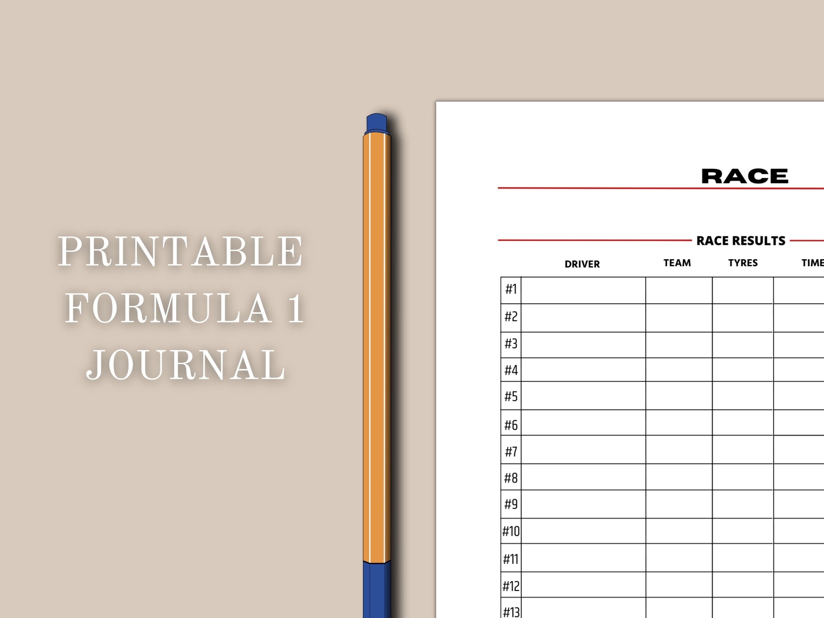 Formula One Journal, F1 Drivers Points Tracker, Formula 1 Printable ...